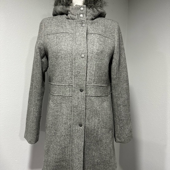 LOFT | Jackets & Coats | Loft Gray Hooded Trench Coat Parka Style Faux ...